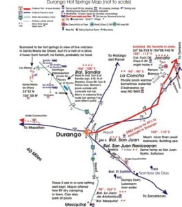Map to hot springs in Durango, Mexico. | Visiting Mexico